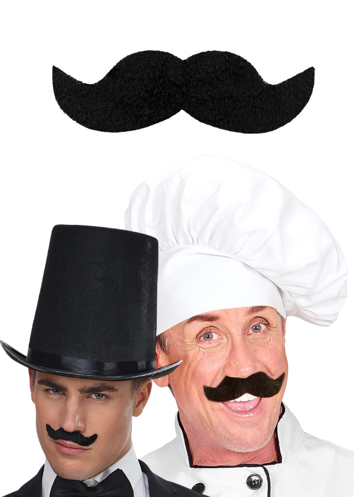 Moustache Noire Adhésive – Postiche avec Forme Relevée