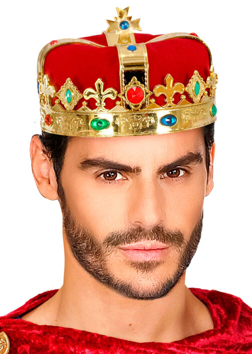 Couronne de Roi – Métal doré, tissu rouge et pierres
