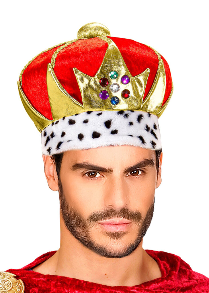 Couronne de Roi – Effet velours rouge, fausse fourrure et pierres