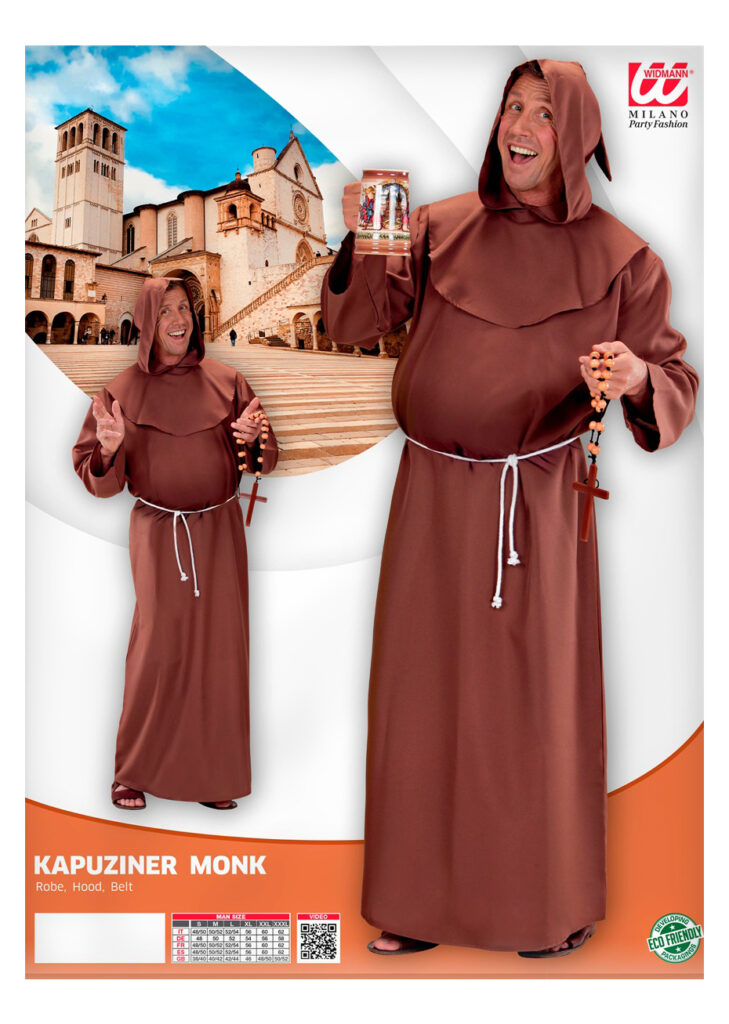 Déguisement de Moine Capucin - Longue Robe, Capuche et Ceinture