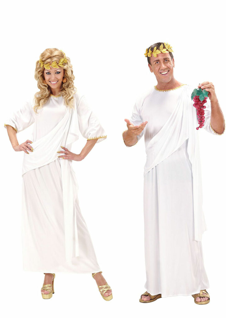 Déguisement de Romaine – Toge Blanche, Drapé et Galon Doré