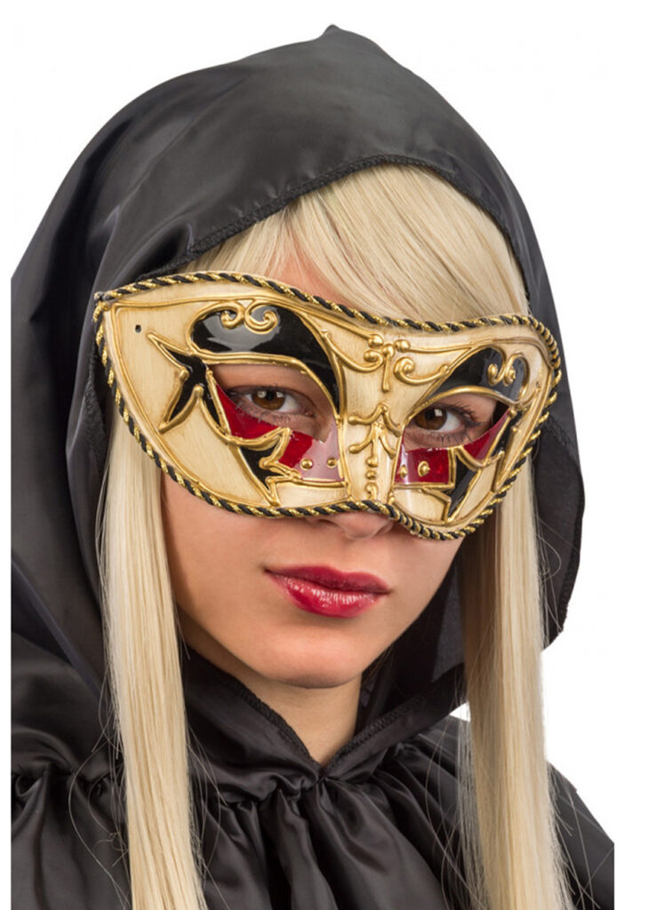 Masque Vénitien Noir et Rouge – Loup Milano Crème et Doré