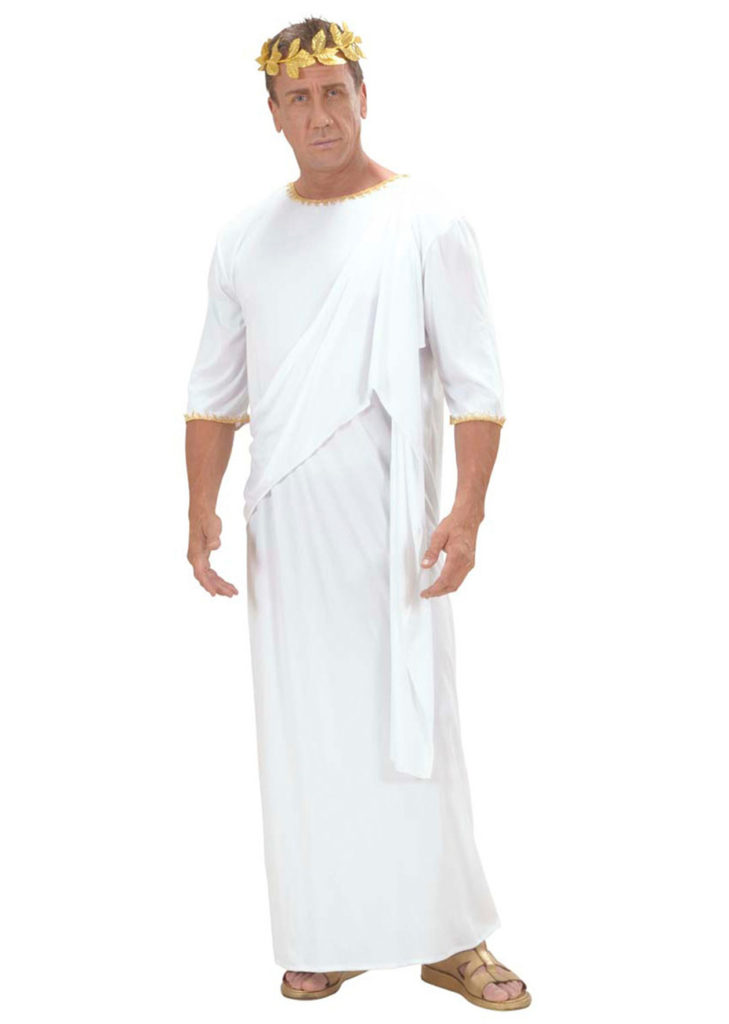 Toge Romaine – Blanche avec Drapé & Bordures Galon Doré