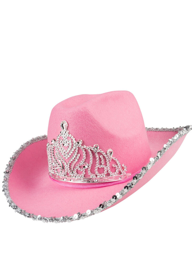 Chapeau de Cowboy Rose, Couronne et Paillettes – Western Festif