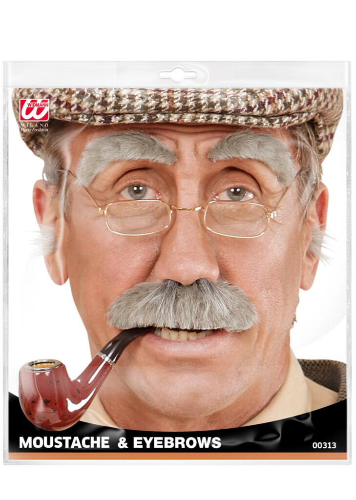 Moustache et Sourcils Gris de Papy – Auto-Adhésifs