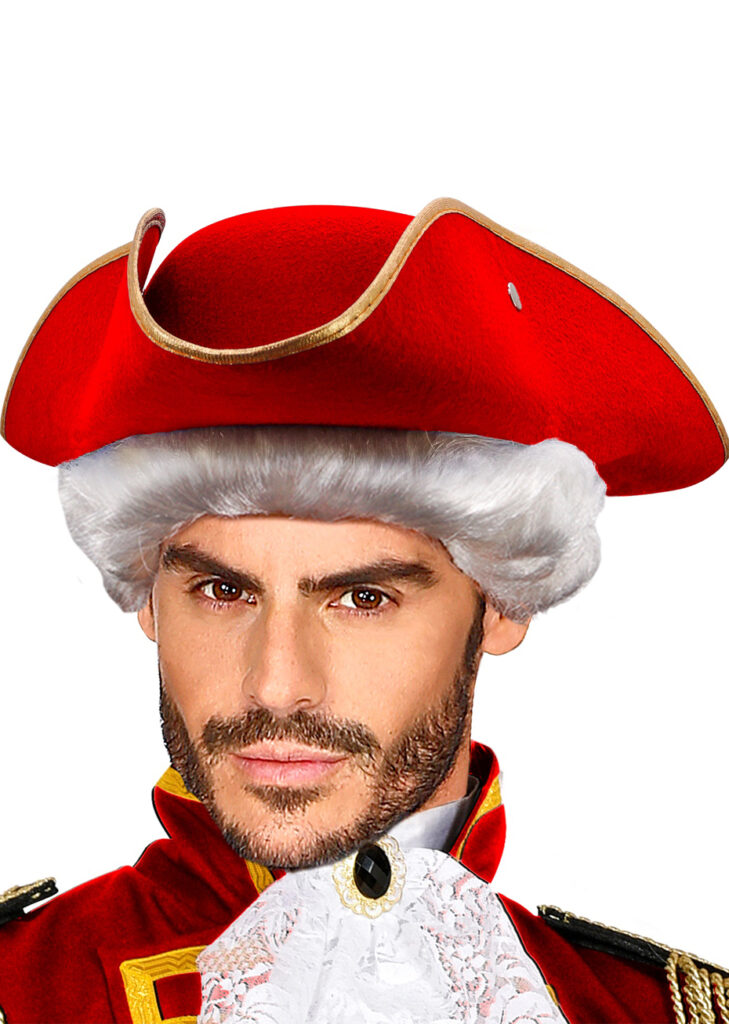 Chapeau Tricorne Rouge – Liseré Doré et Pressions