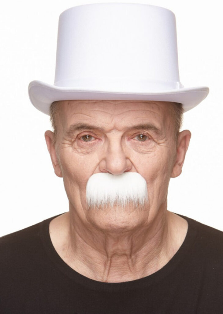 Moustache Blanche Brosse – Postiche Adhésif, Qualité Supérieure