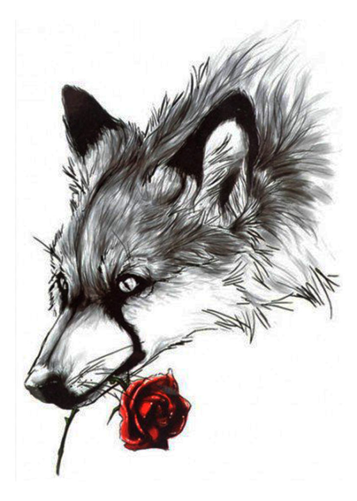 Faux Tatouages, Loup avec Rose - Aux Feux de la Fête