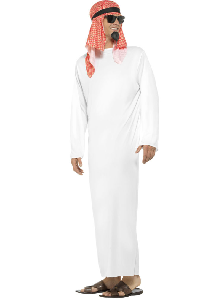 Déguisement de Sheik Arabe – Tunique, Coiffe Rouge & Bandeau