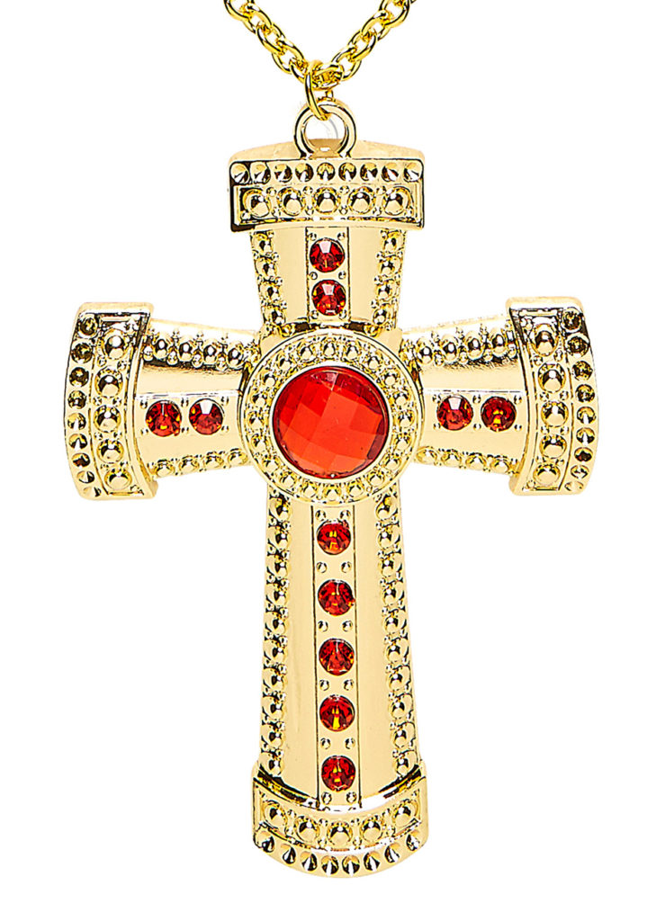Collier de Cardinal – Croix Dorée en Métal et Pierres Rouges