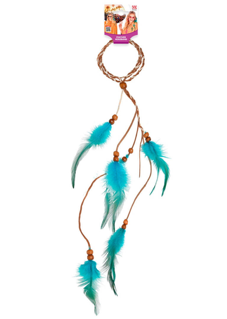 Bandeau à Plumes Turquoise & Perles – Indienne, Hippie, Festival