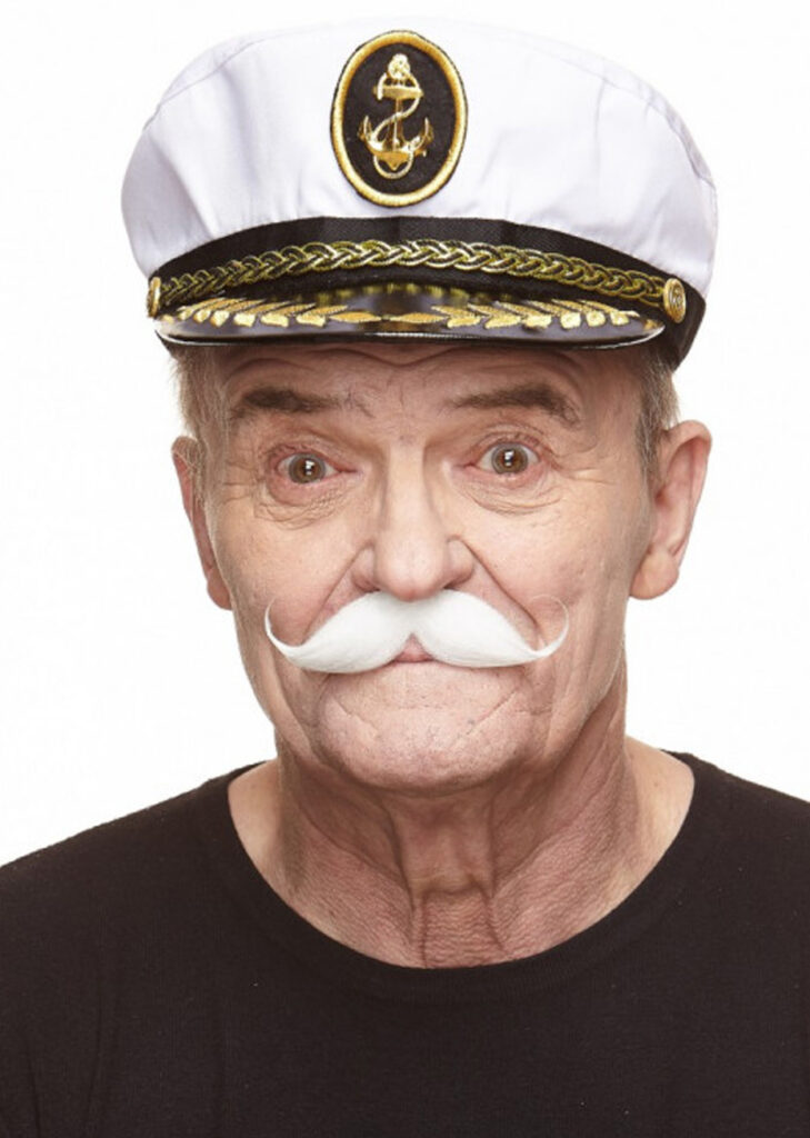 Moustache Blanche Bouclée Effilée – Postiche Adhésif, Qualité+