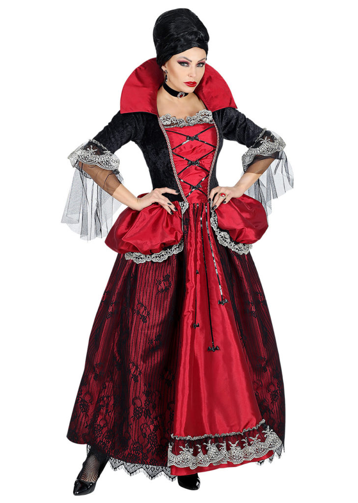 Déguisement de Vampire Femme – Robe Dentelle avec Crinoline et Tour de Cou