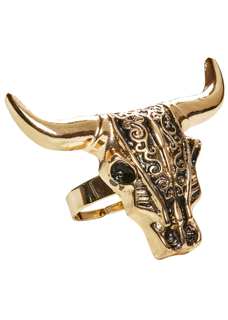 Bague Cowboy Buffalo – Crâne de Buffle sur Anneau Doré