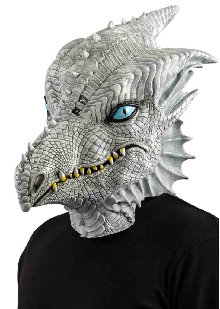 Masque Dragon Blanc – Latex complet avec yeux bleus