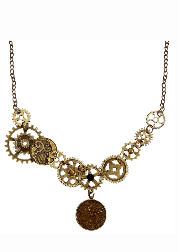 Collier Steampunk – Rouages effet bronze montés sur chaîne