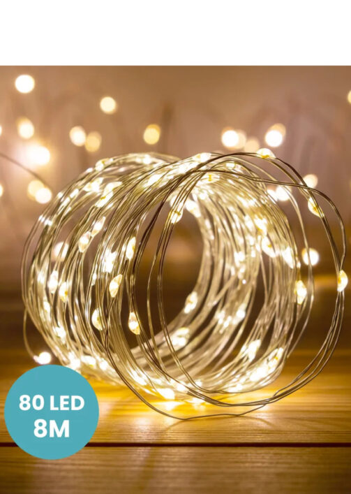Guirlande Micro Led – 80 Leds Blanc Chaud sur Fil d’Argent