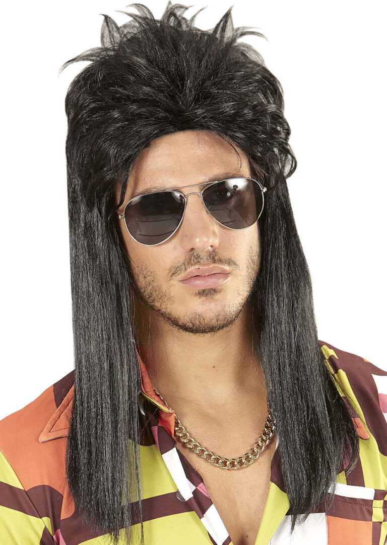 Perruque Disco Mulet - Longs Cheveux Noirs - Look 70 et 80