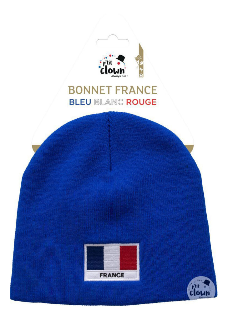 Bonnet Supporter Bleu – Écusson Drapeau Français
