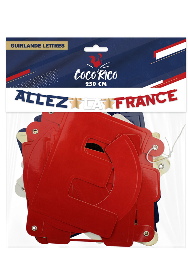 Guirlande Allez La France – Lettres Tricolores et Étoiles Dorées