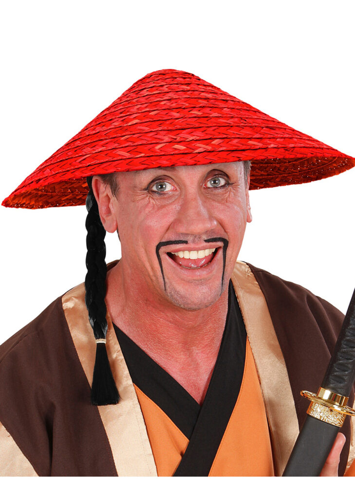 Chapeau chinois en paille souple – Rouge, Mixte et Festif