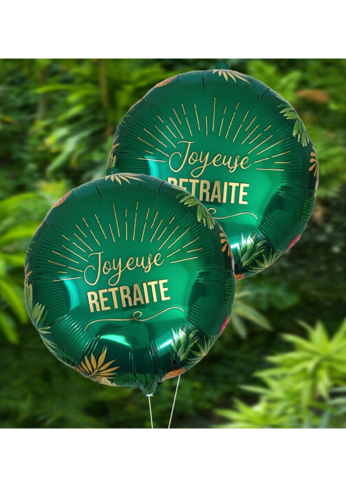 Ballon Joyeuse Retraite, Vert et Doré, en Aluminium - Aux Feux de la Fête