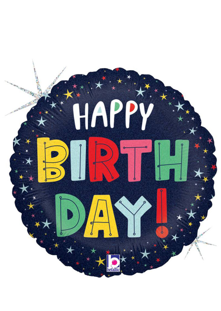 Ballon Anniversaire Bleu Etoiles Multicolores, en Aluminium - Aux Feux ...